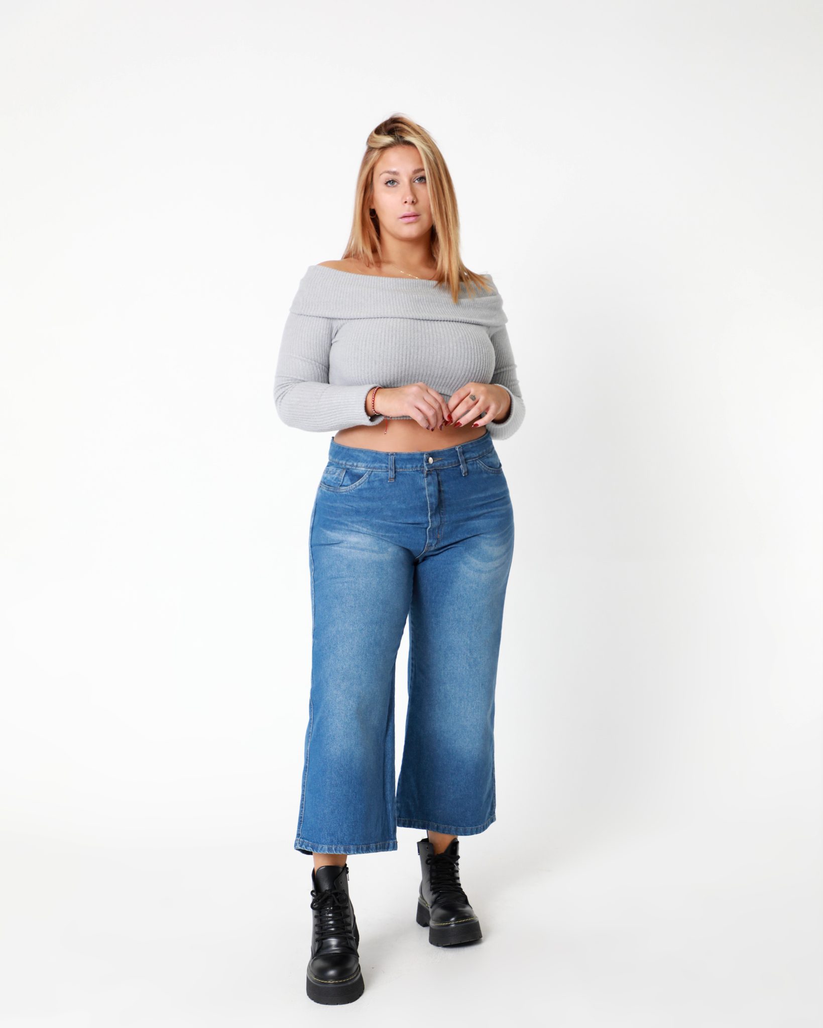 PANTALON WIDE LEG CORTO AZUL rigido – Kamoo